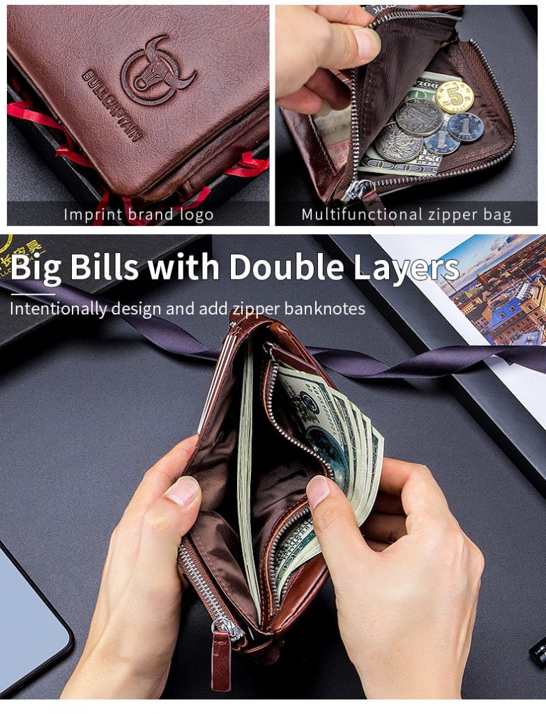 Bull Captain RFID Leather Men’s Wallet Trifold with Coin Pocket ...
