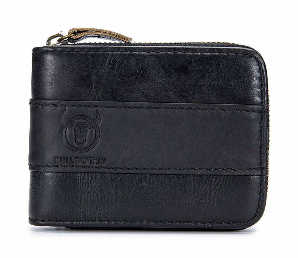 Bull Captain RFID Leather Men Wallet Zipper Blocking Coin Purse Bifold ...